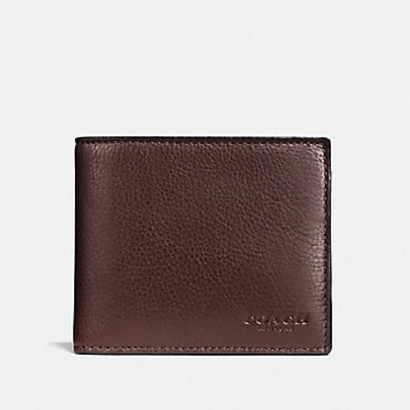 Coach | Bags | Compact Id Wallet In Carf Leather F7499 Mahogany | Poshmark